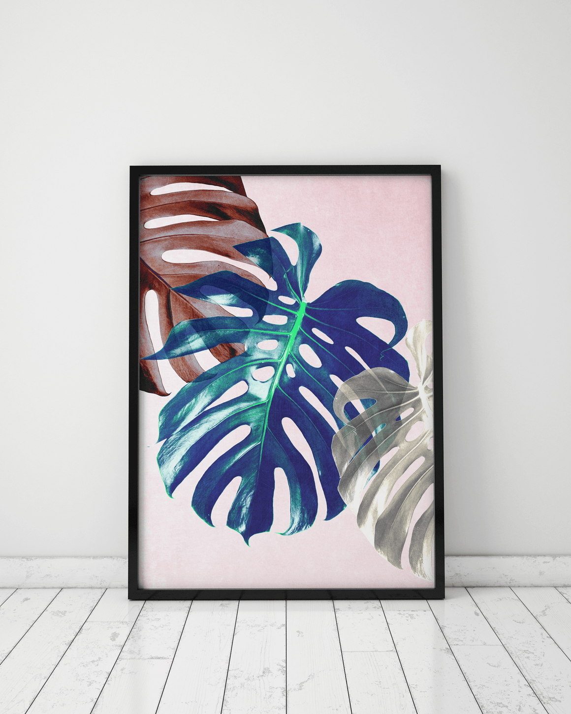 Blue And Pink Monstera Leaf Wall Art – Artworld